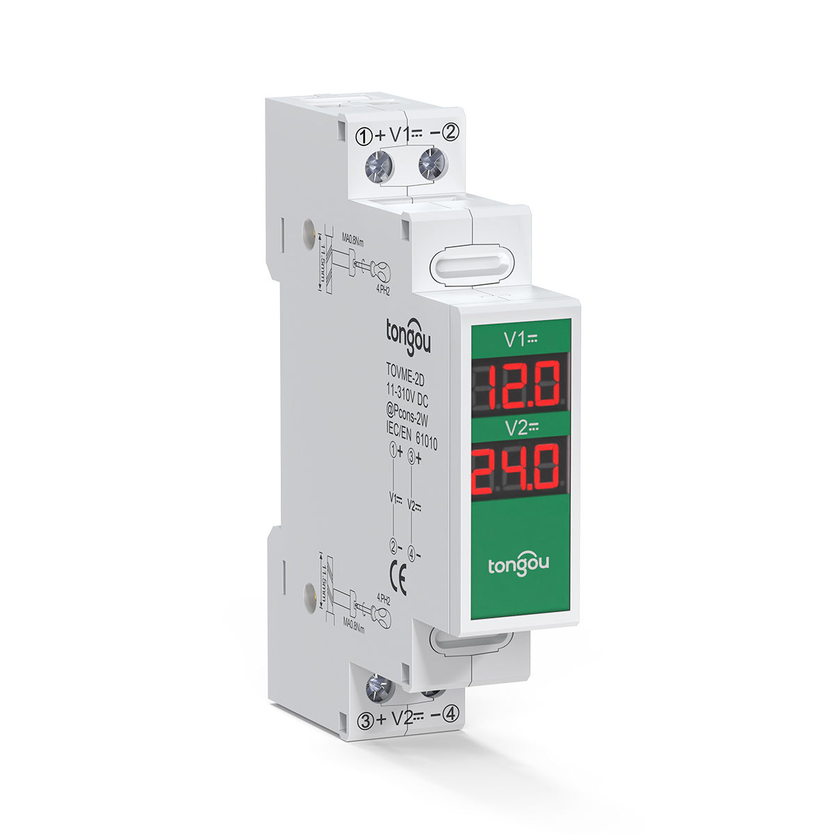 DC Din Rail Voltmeter Solar System - TOVME 2P DC - TONGOU